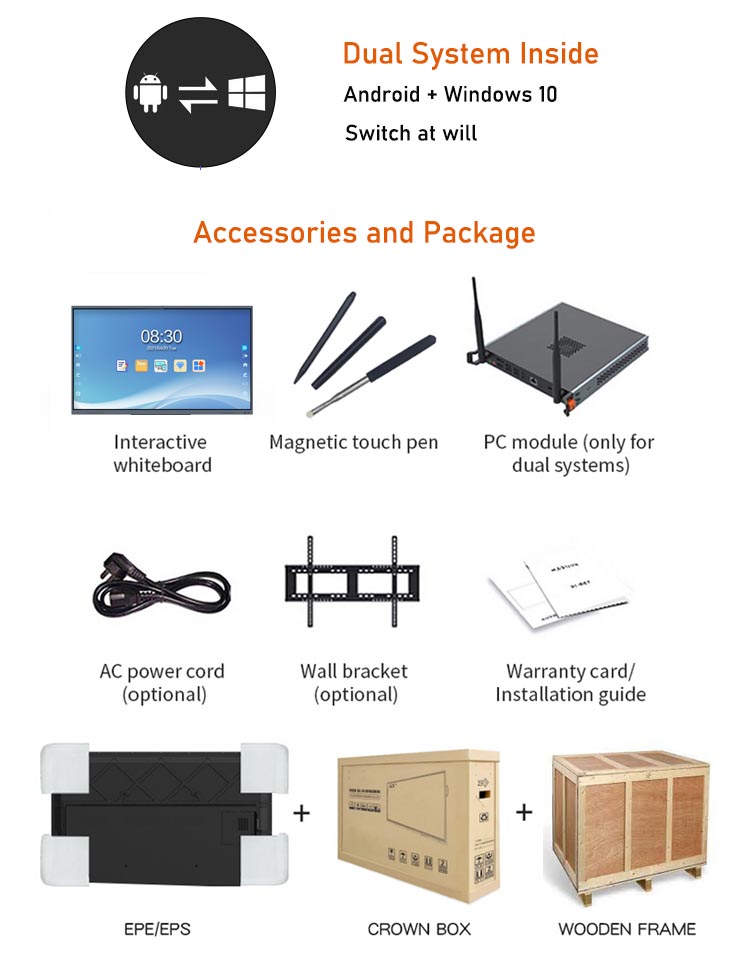 wall mount touch screen smart whiteboard